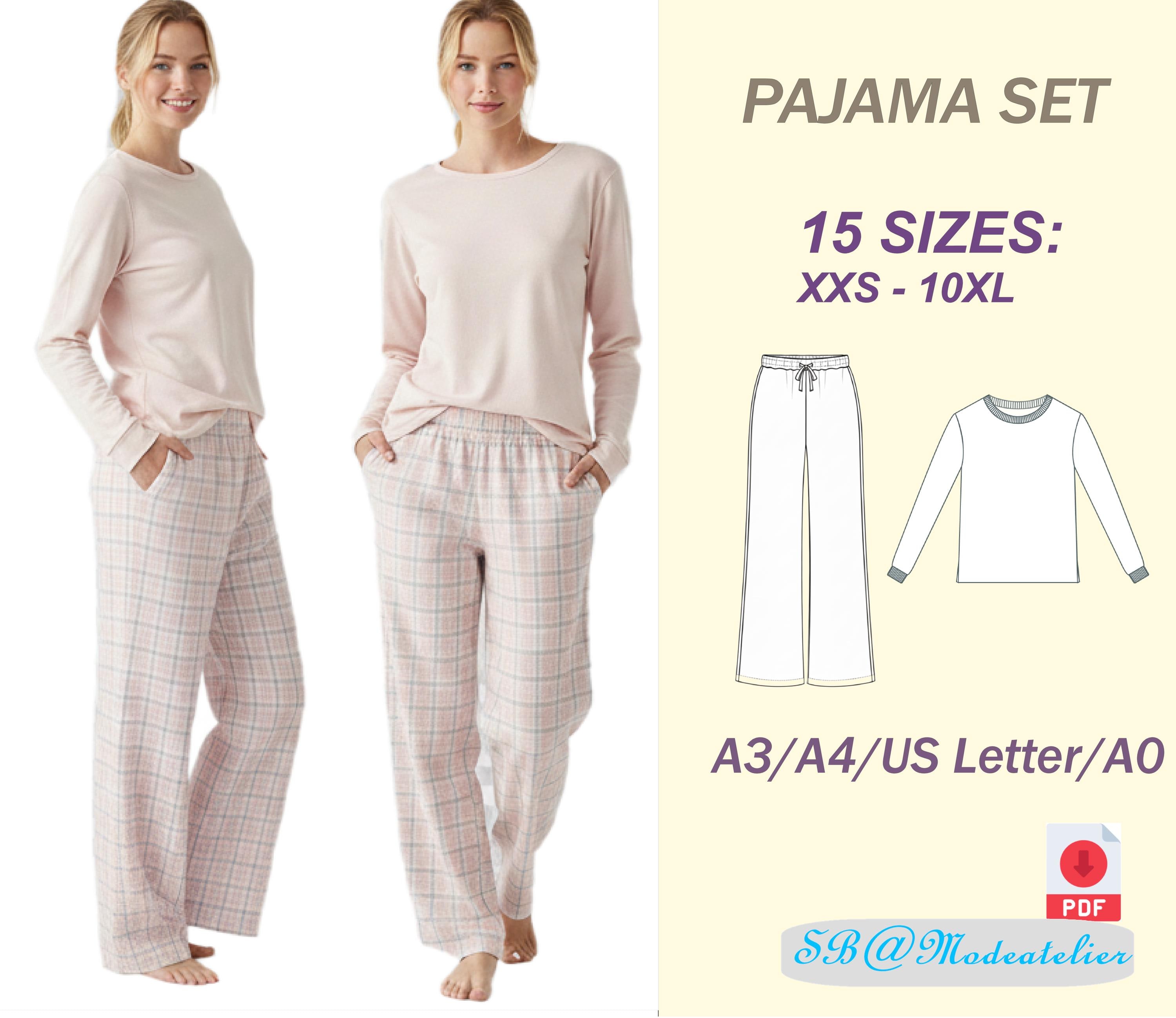 Women's Pajama Set Sewing Pattern PDF, Wide Leg Pants and Long Sleeve ...