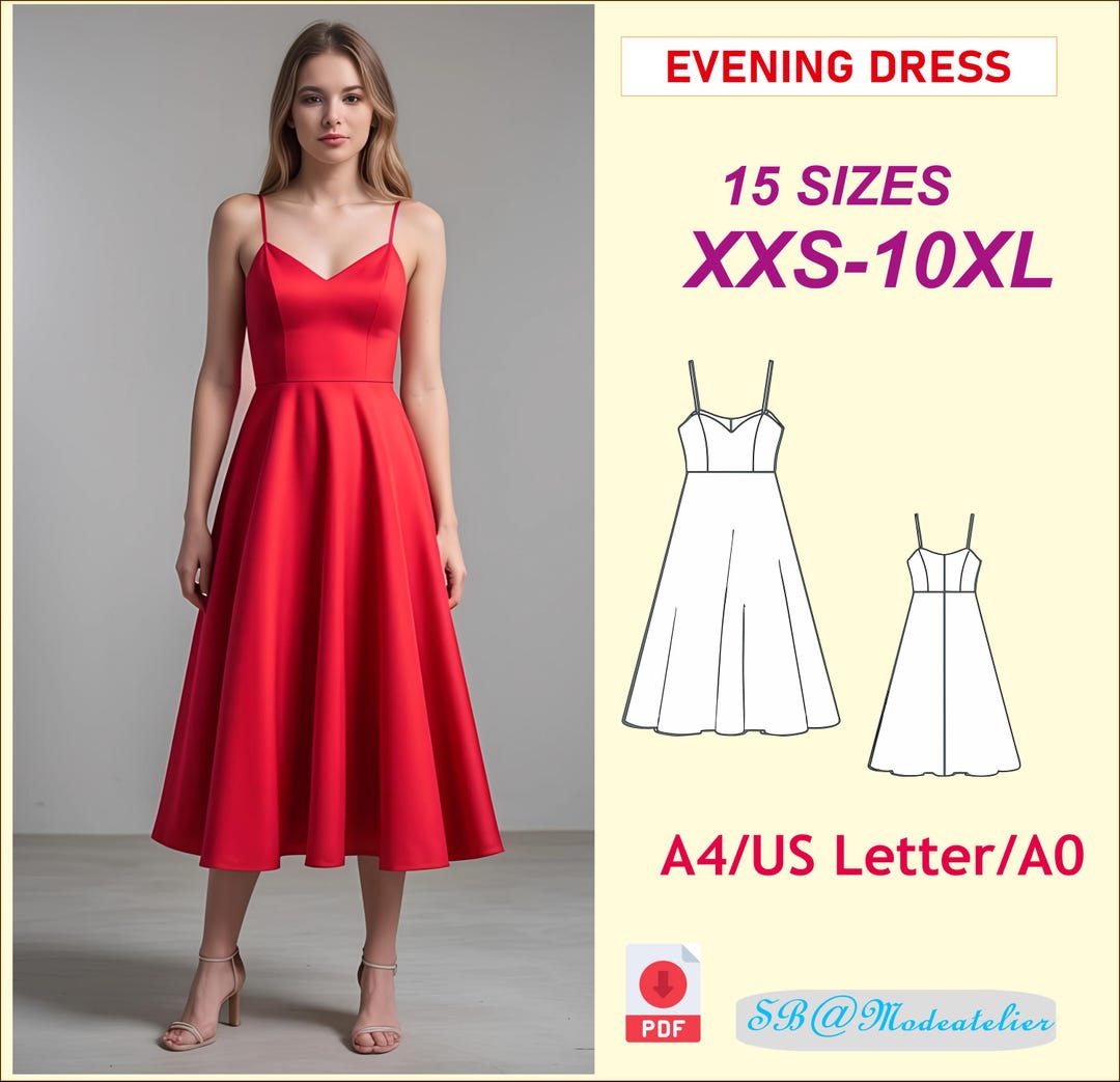 Strappy Flared Dress Sewing Pattern: Prom, Ball Gown, Plus Size XXS ...