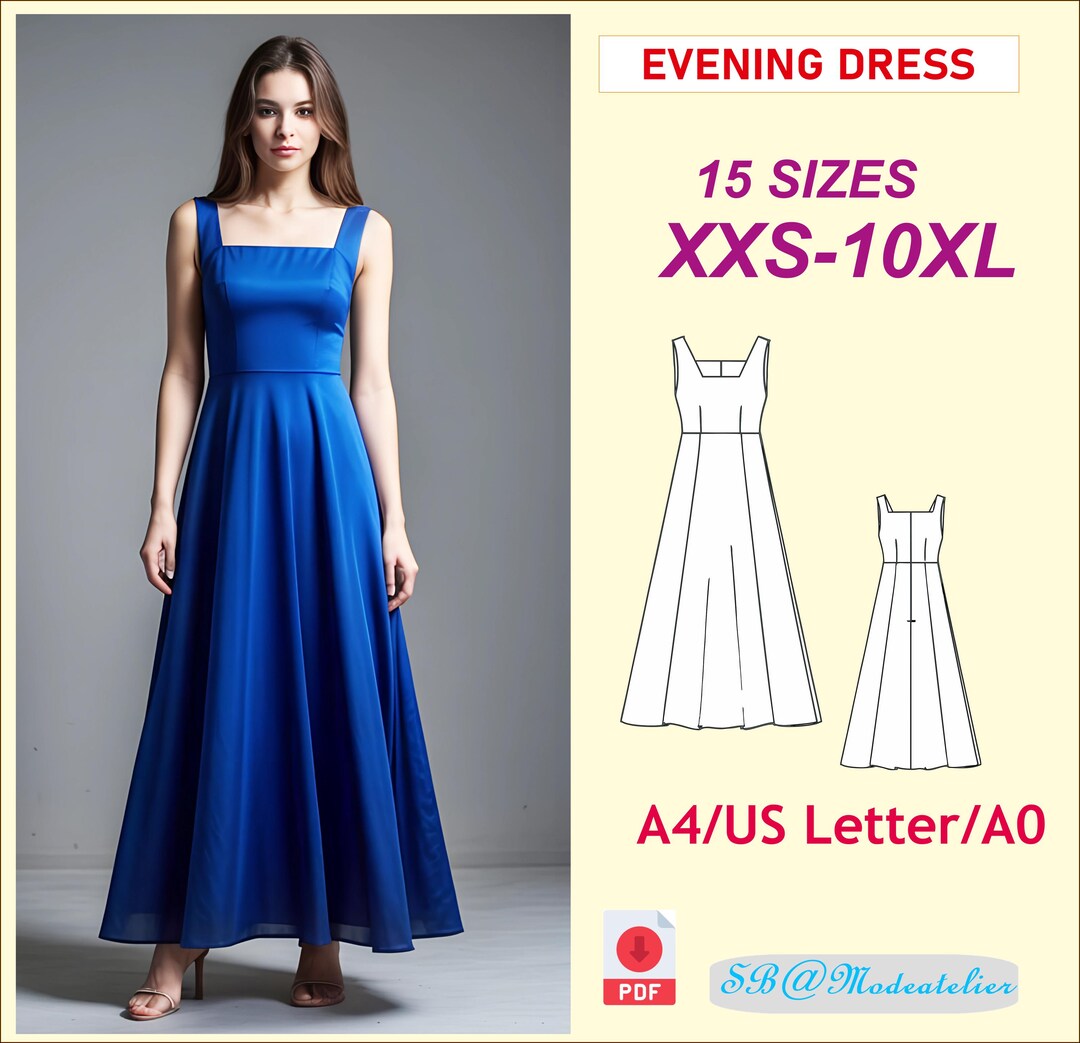 Flared Maxi Dress Sewing Pattern: Beatrice Ball Gown, XXS-10XL (PDF ...