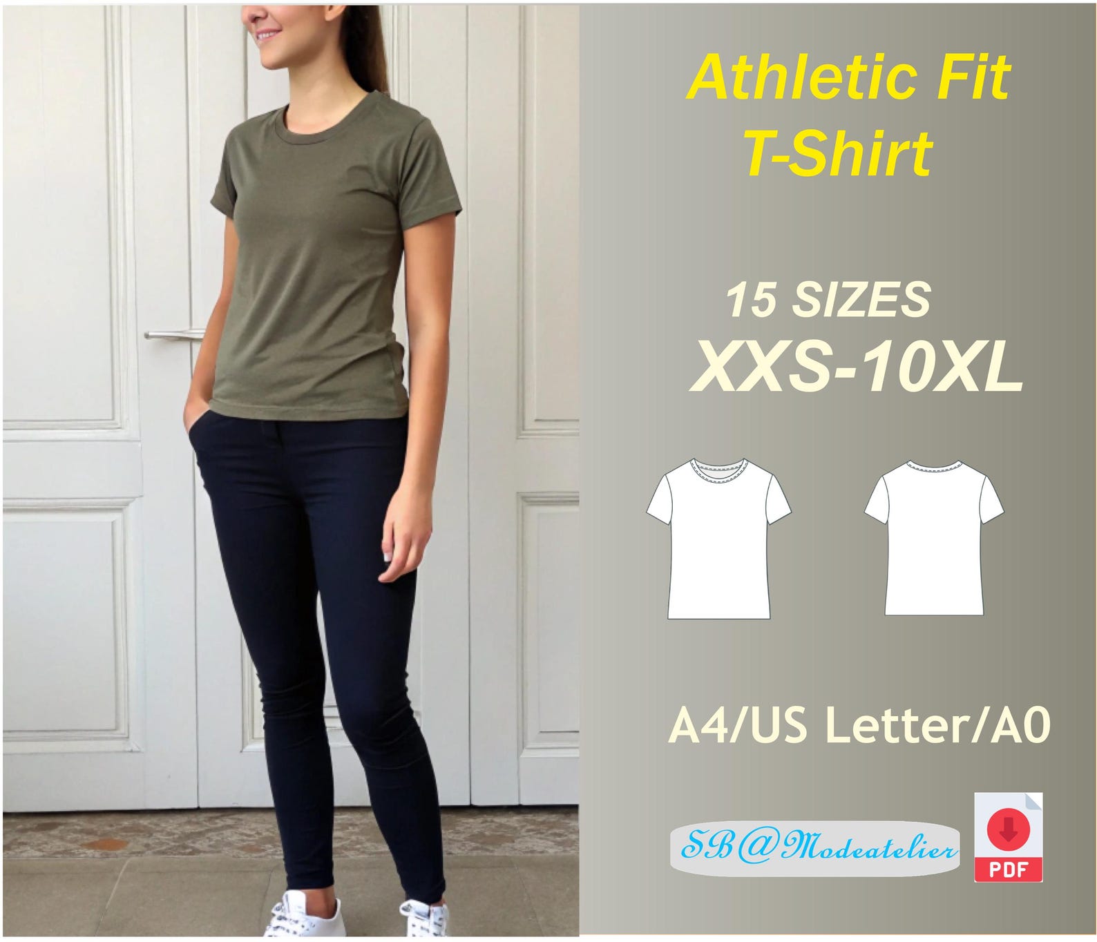 Fitted Women's T-shirt Sewing Pattern: Athletic Fit, XXS-10XL (PDF ...