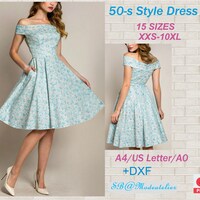 1950s Cocktail Dress Sewing Pattern: Vintage Style, Plus Sizes (PDF ...