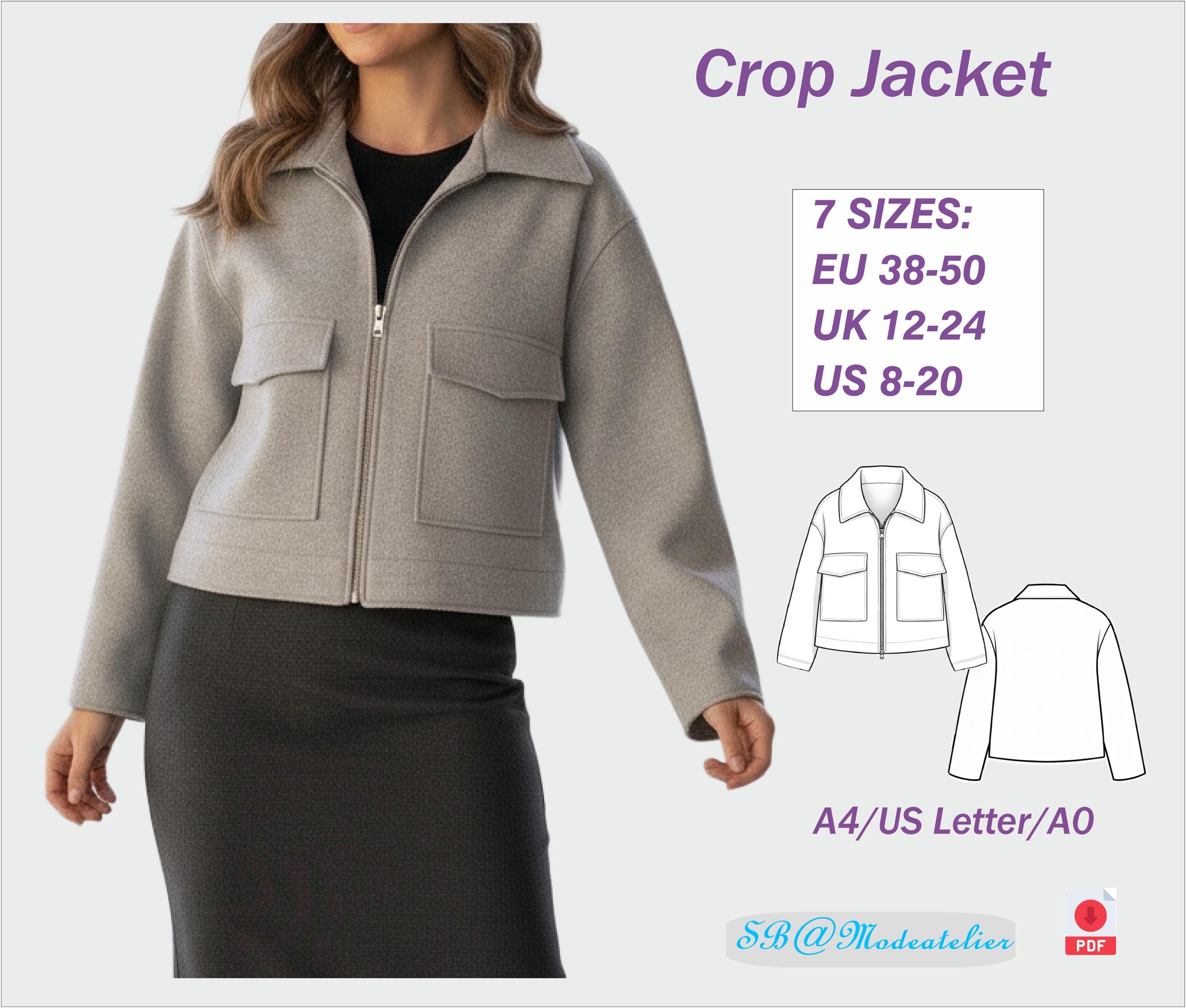 Cropped Jacket Sewing Pattern/ Short Zip-up Jacket Pattern/wool Short ...