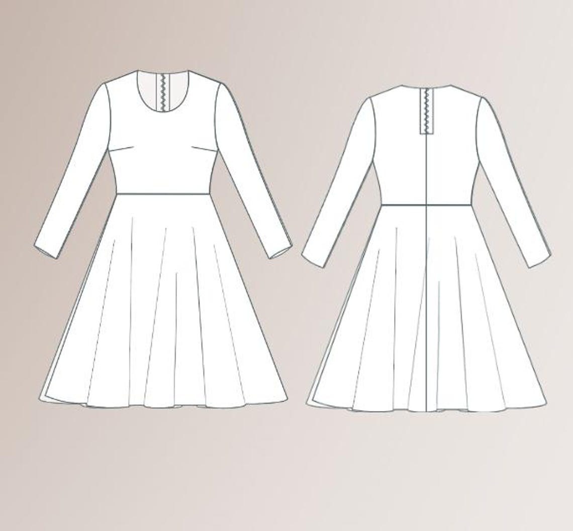 Long Sleeve Knit Flared Dress Sewing Pattern: Plus Size (PDF) - Etsy