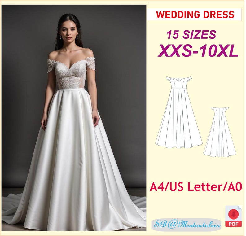 Off Shoulder Wedding Dress Pattern/bridal Gown Pattern /evening Dress ...