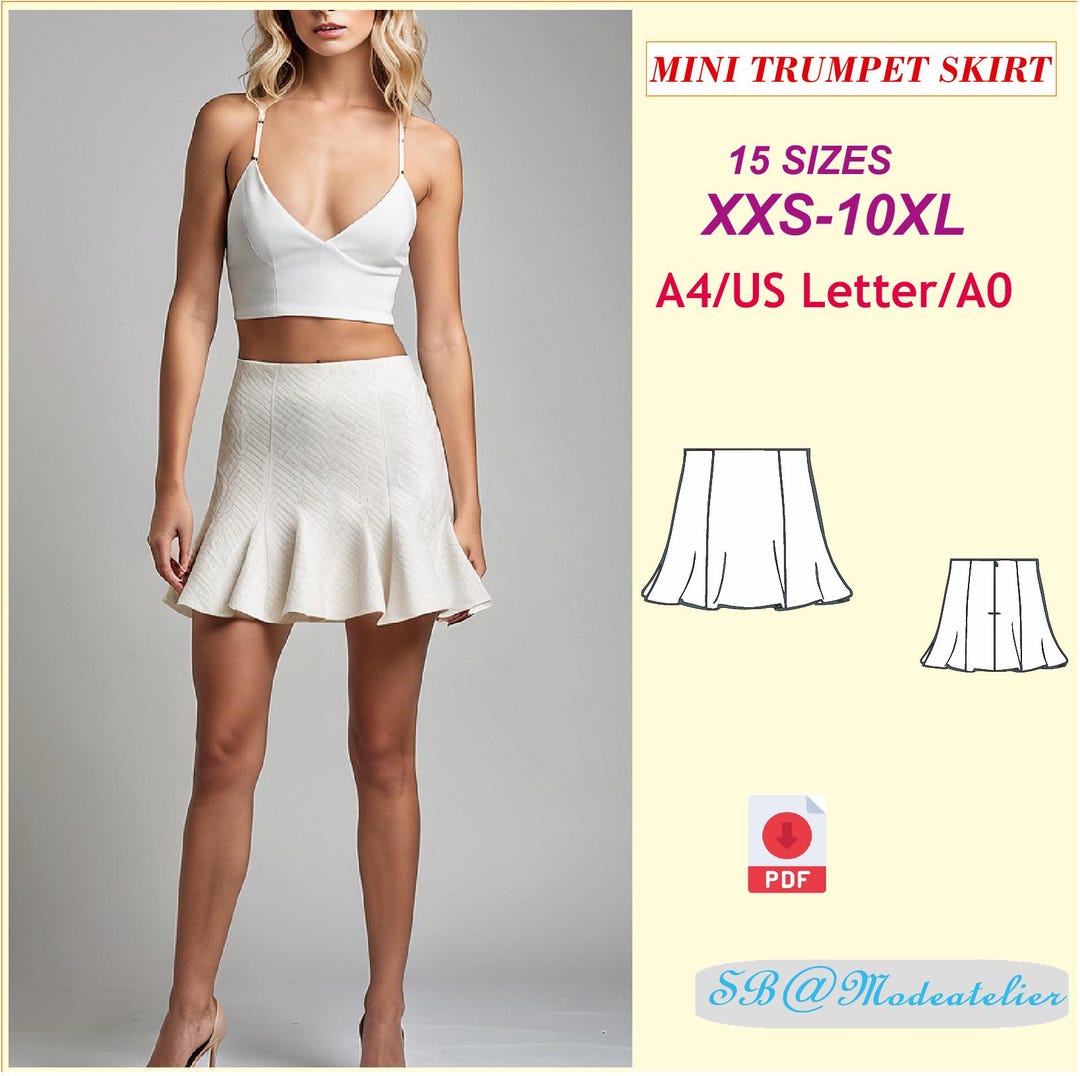 Mini Trumpet Skirt Sewing Pattern/ Mini Gored Skirt Pattern/summer ...