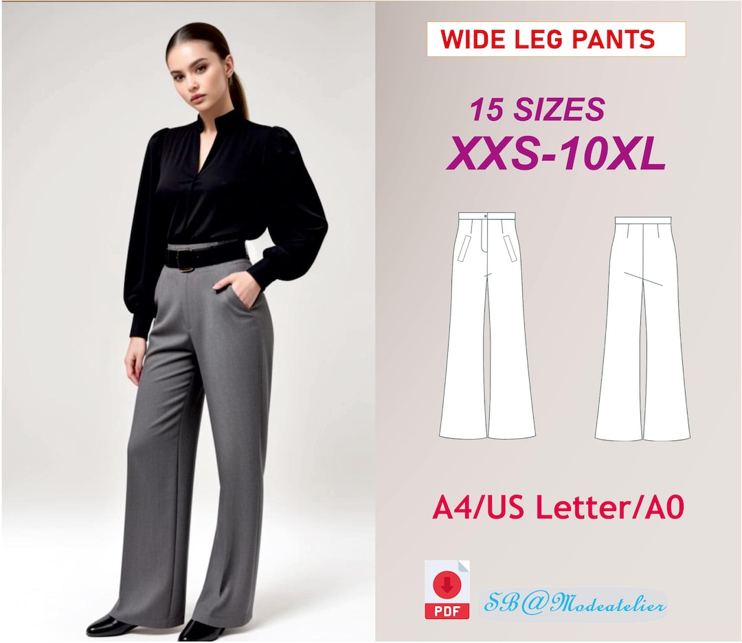 Wide Leg Pants Sewing Pattern/ XXS-10XL / Trendy Pants Sewing Pattern ...