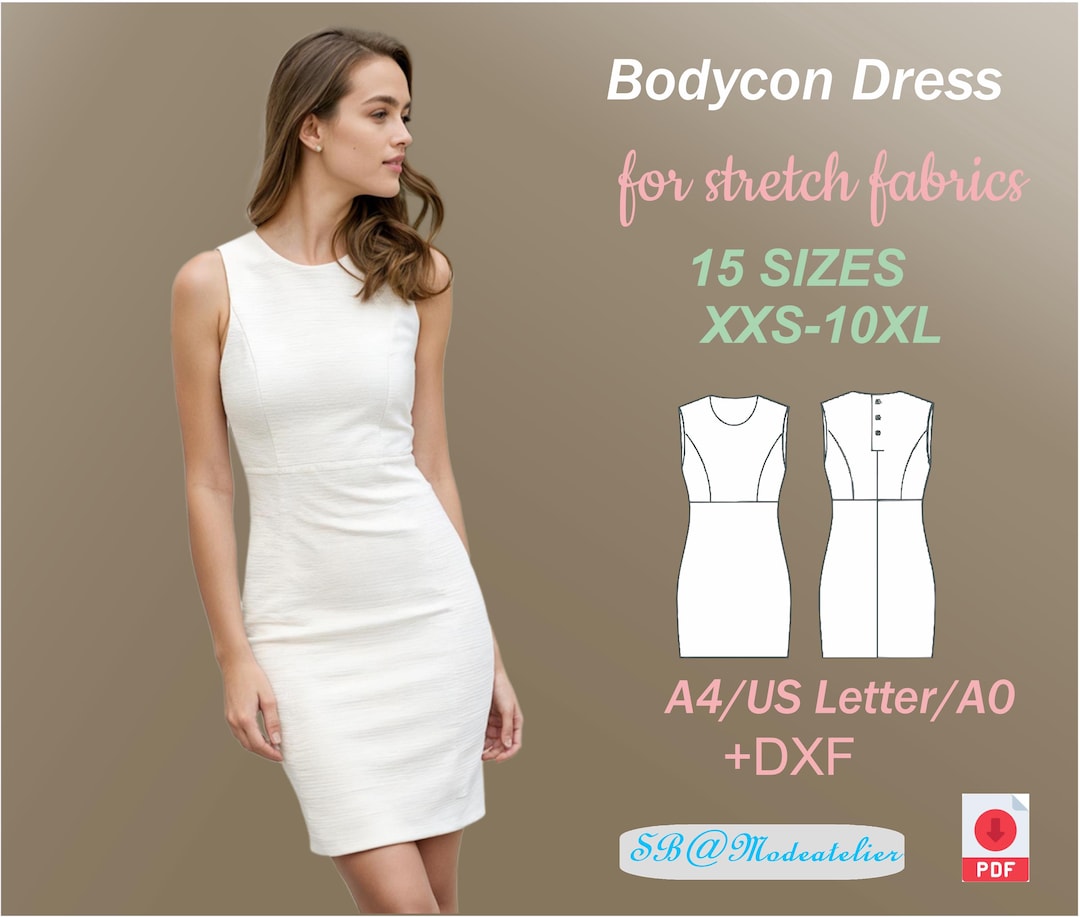 Bodycon Dress Sewing Pattern: Stretch Fabrics, XXS-10XL (PDF/DXF) - Etsy