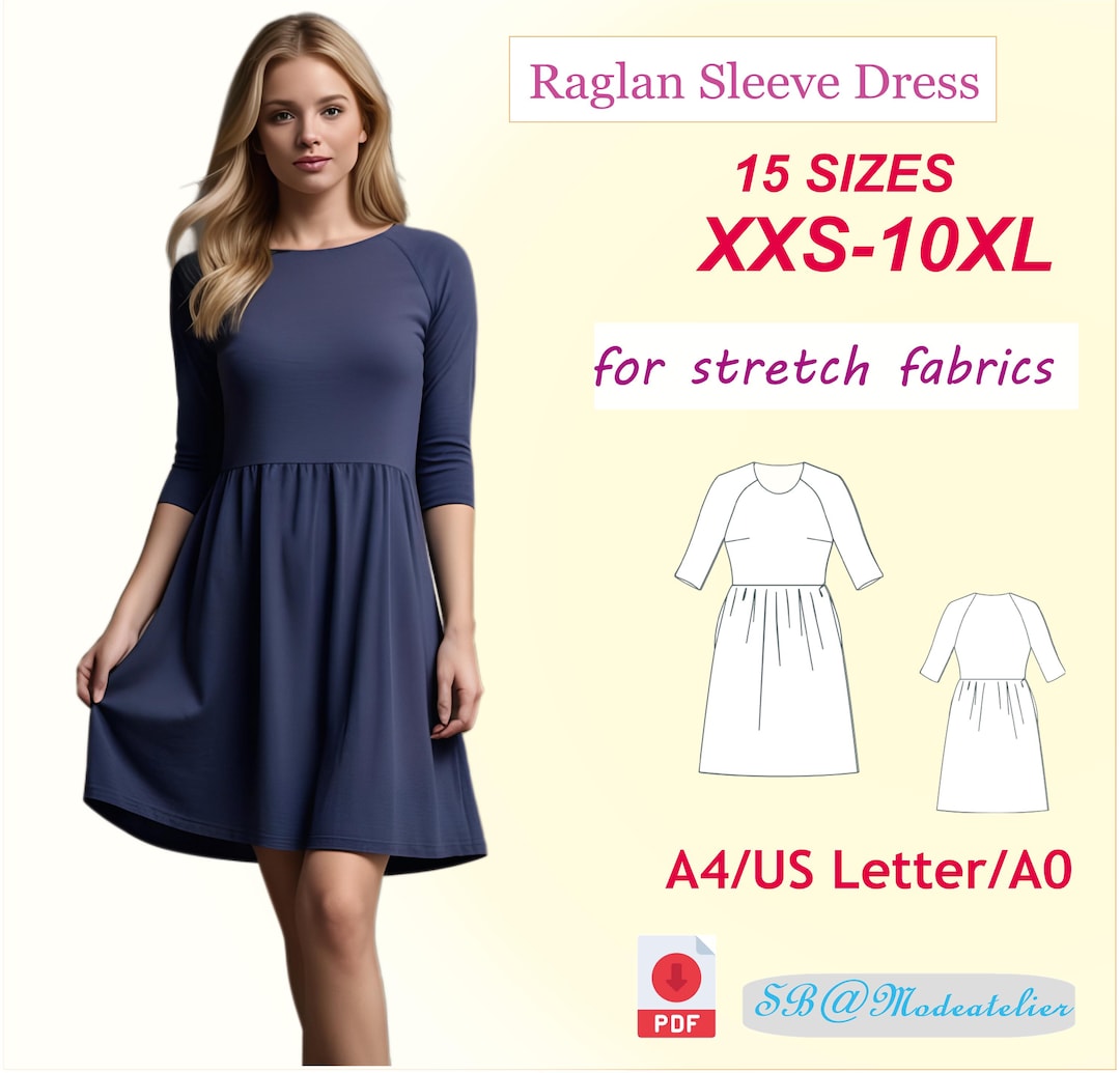 Raglan Sleeve Dress Pattern for Stretch Fabrics/stretchy Dress Pattern ...