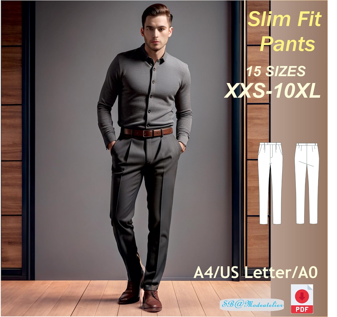 Men's Slim Fit Pants Sewing Pattern/ XXS-10XL /slim Leg Pants Pattern ...