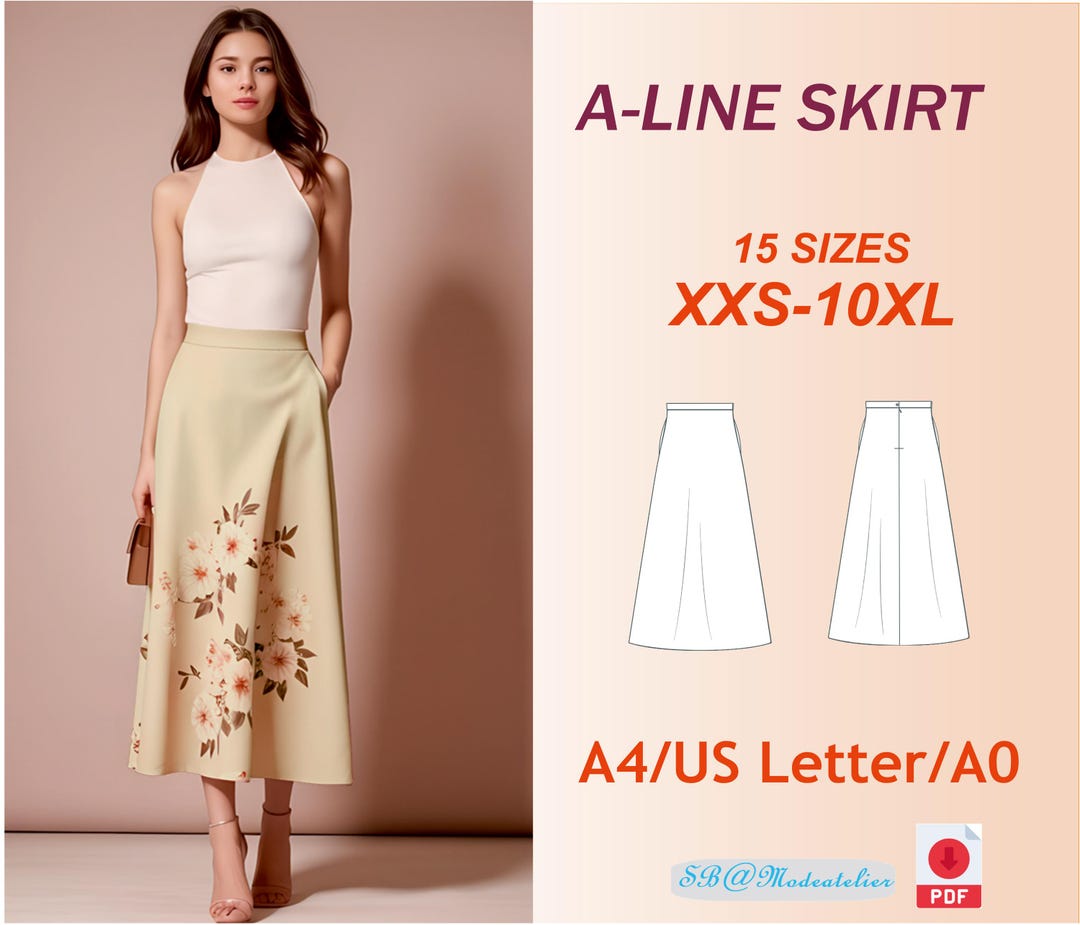 Midi A-line Skirt Sewing Pattern/ Easy Skirt Pattern/summer Skirt Pattern/plus Size Skirt ...