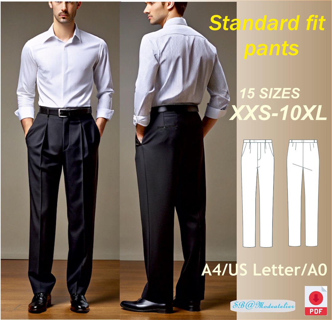 Men's Regular Fit Pants Sewing Pattern: Trendy Office Style (XXS-10XL ...