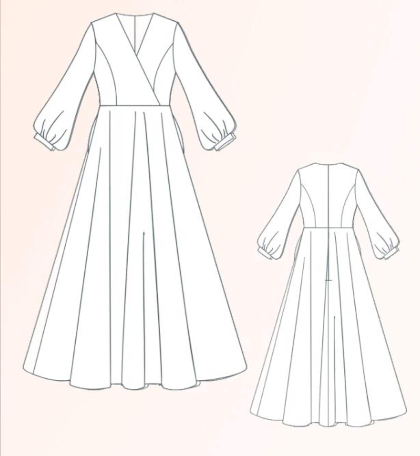 Bridal Gown Sewing Pattern: Surplice Neckline, Bishop Sleeves/evening ...