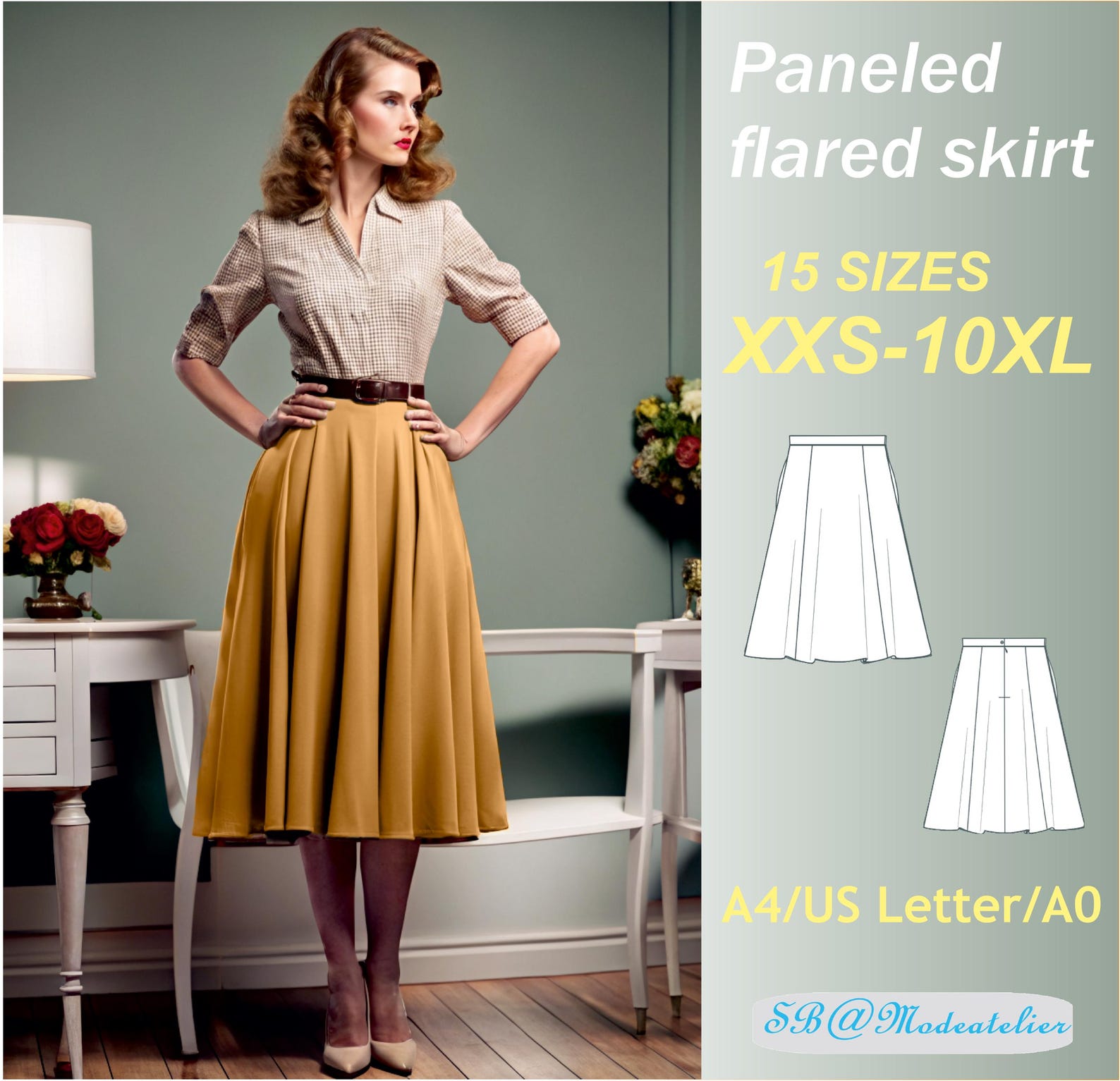 Vintage Flared Paneled Skirt Sewing Pattern: Plus Size Cottagecore (PDF ...