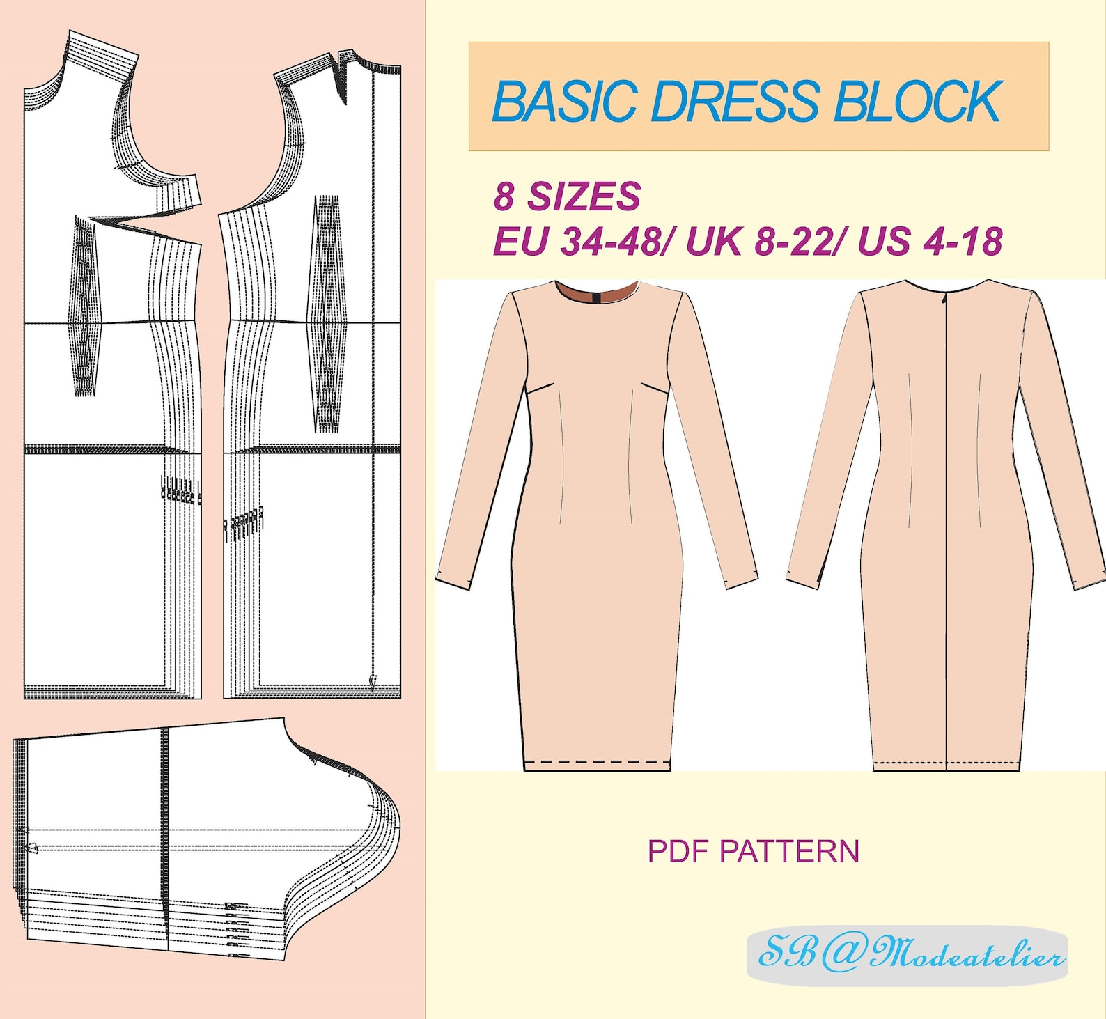 PDF Basic Dress Block Pattern | 8 Sizes | PDF Sewing Pattern |basic ...