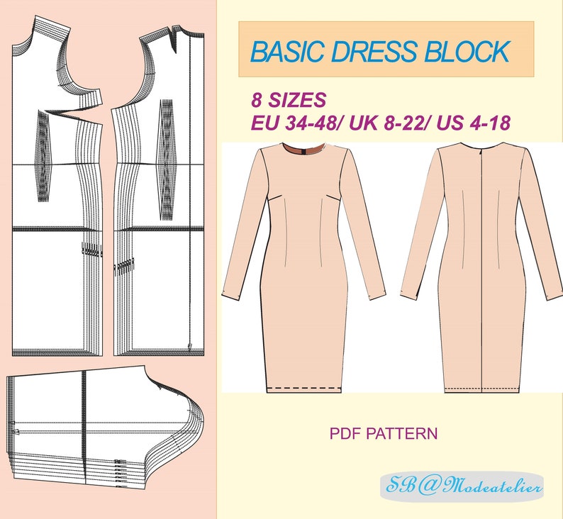 PDF Basic Dress Block Pattern | 8 Sizes | PDF Sewing Pattern |basic Bodice Block Pattern for ...