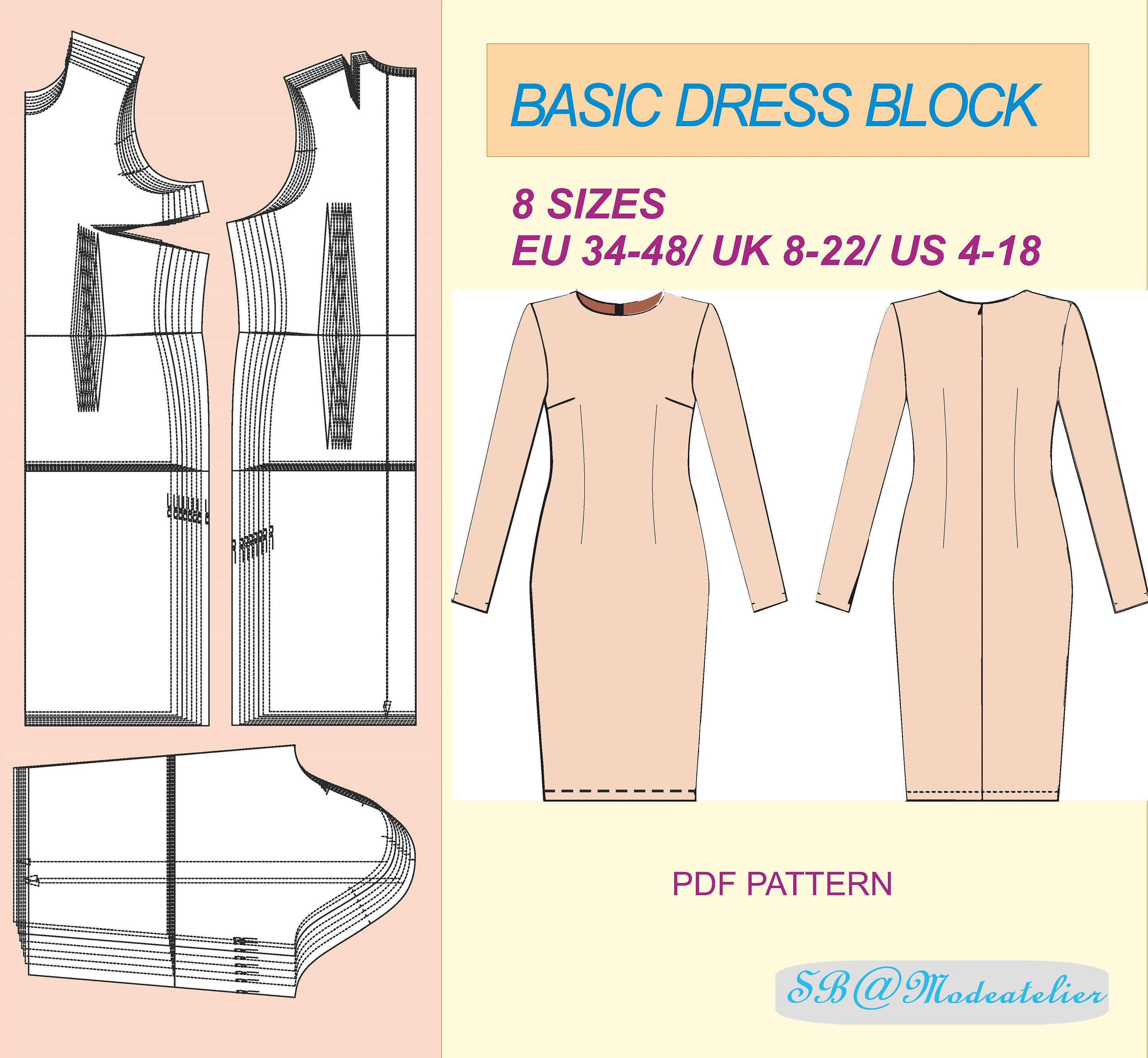 PDF Basic Dress Block Pattern | 8 Sizes | PDF Sewing Pattern |basic Bodice Block Pattern for ...