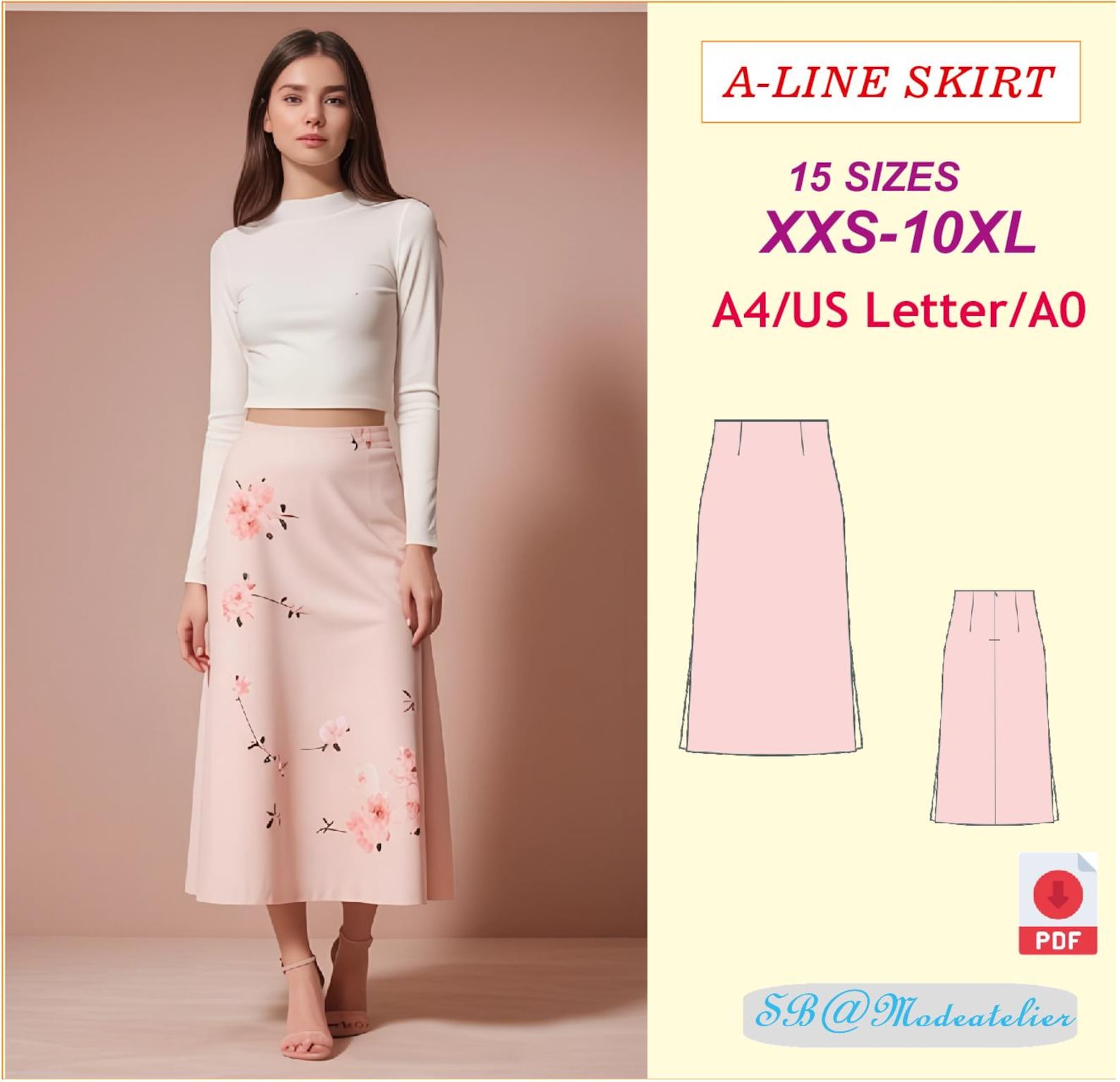 Midi A-line Skirt Sewing Pattern/ Easy Skirt Pattern/summer Skirt ...