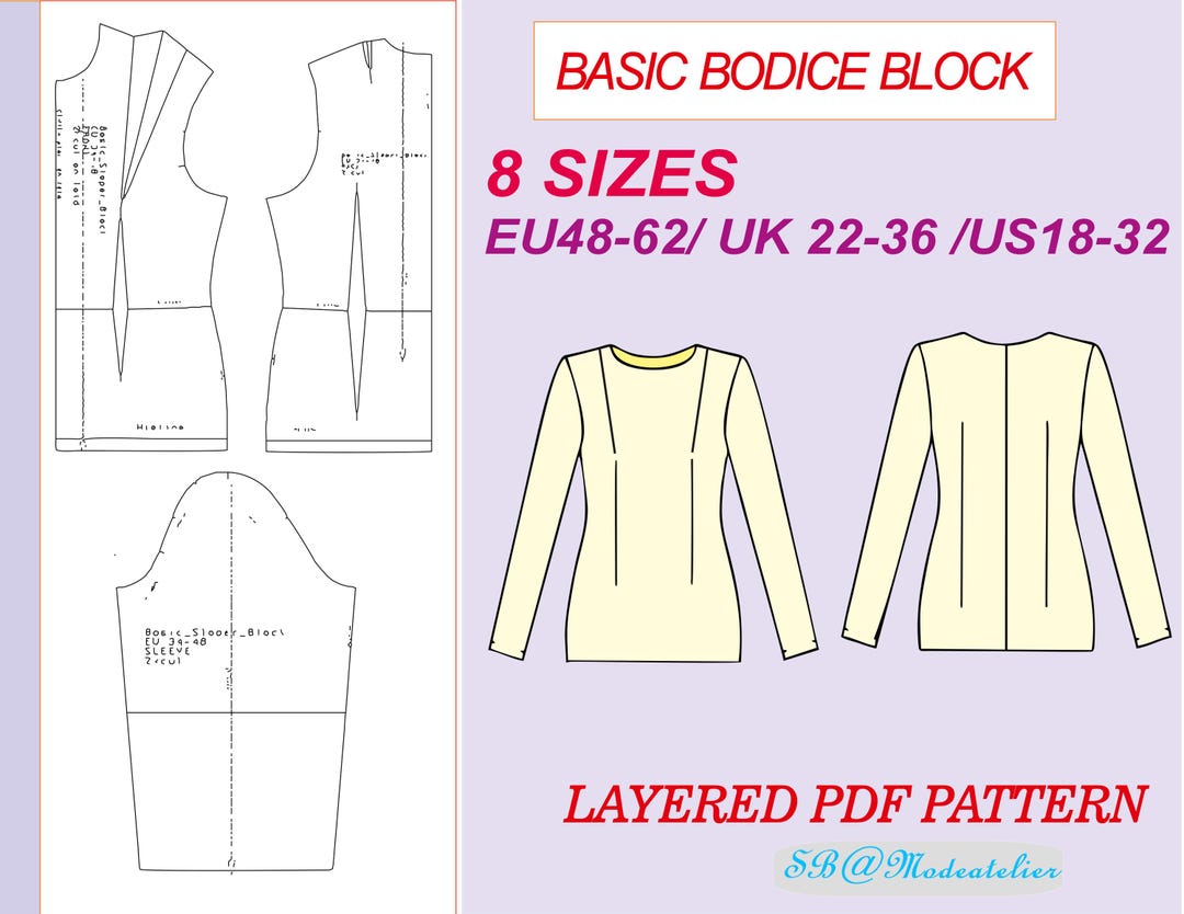 Basic Bodice Block Plus Sizes/eu 48-62/ UK 22-36 /US 18-32/basic Bodice ...
