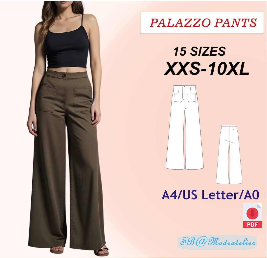 Palazzo Pants Sewing Pattern/xxs-10xl /wide Leg Pants Pattern/boho ...