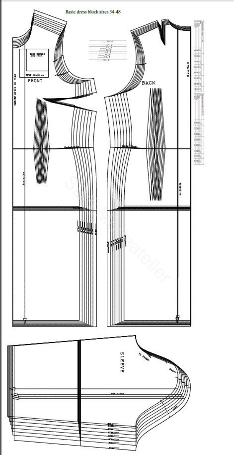 PDF Basic Dress Block Pattern 8 Sizes PDF Sewing Pattern basic Bodice ...