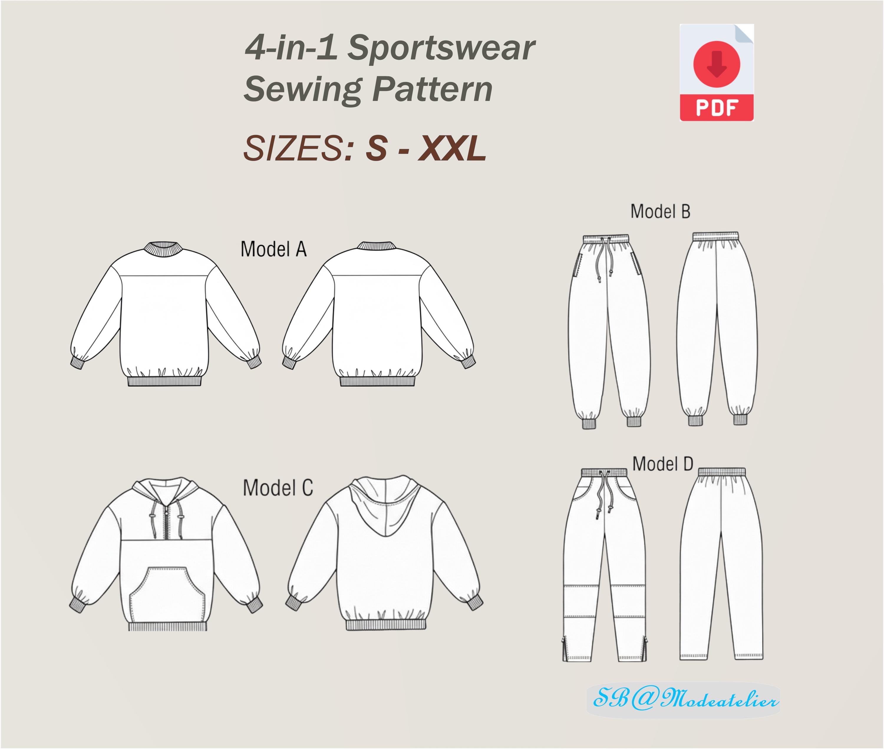 4-in-1 Sportswear Sewing Pattern Bundle | Hoodie, Sweatshirt, Joggers ...
