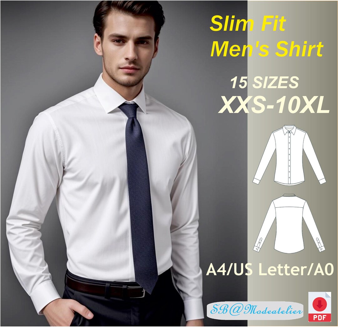 Slim Fit Men's Shirt Sewing Pattern: XXS-10XL (PDF Pattern) - Etsy