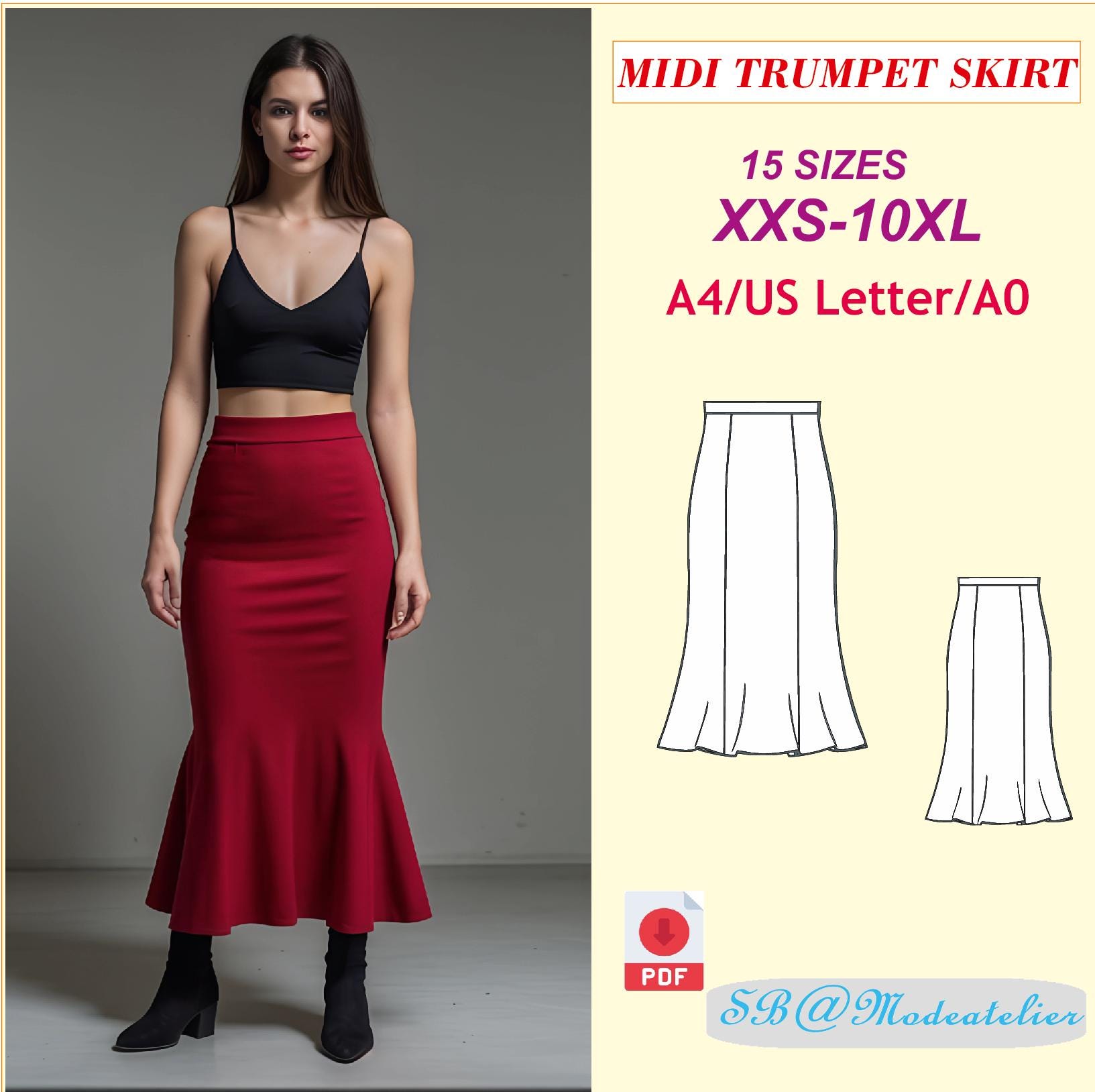 Gored Midi Skirt Sewing Pattern Sewing Pattern/ Gored Skirt Pattern ...