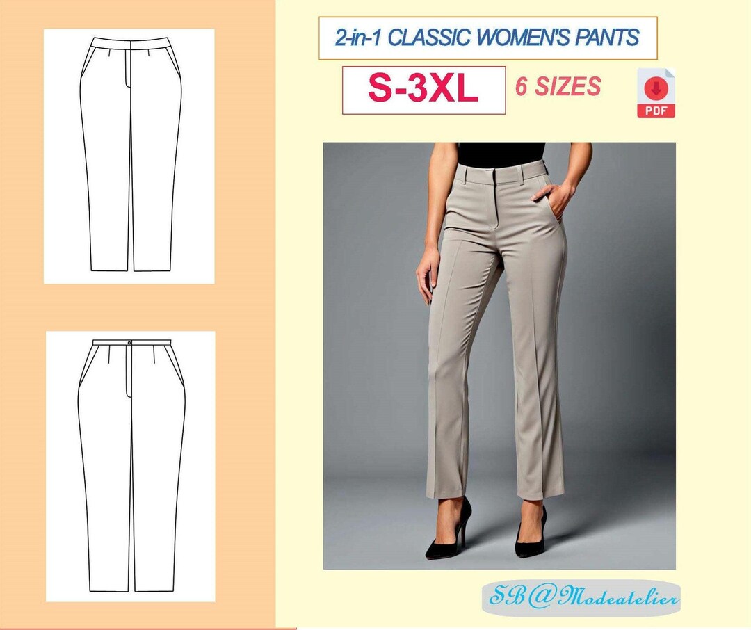 Women's Pants Sewing Pattern/ S-3XL Classic Pants Sewing Pattern/women ...