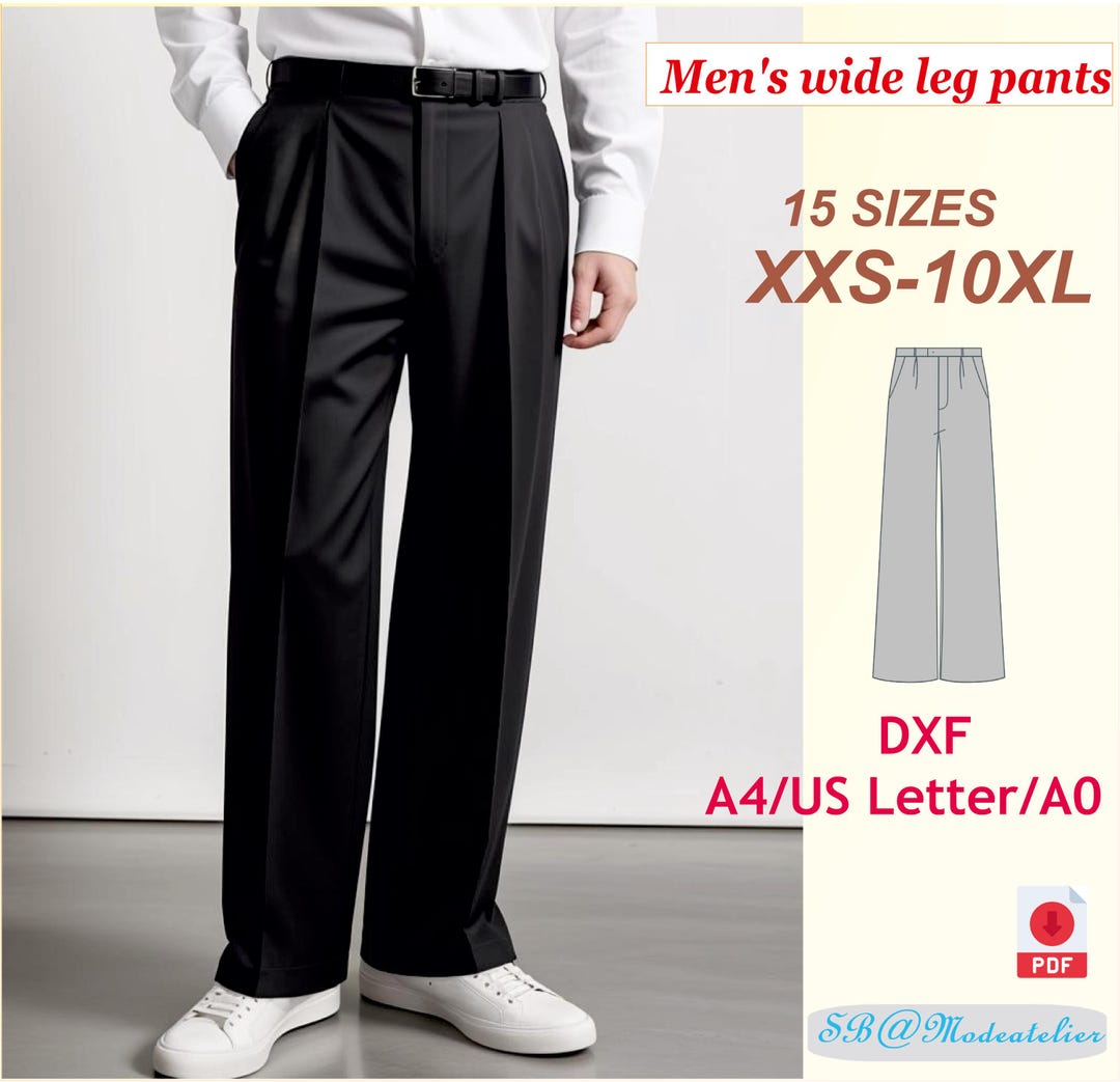 Men's Wide Leg Pants Sewing Pattern: Plus Size XXS-10XL (PDF Pattern ...