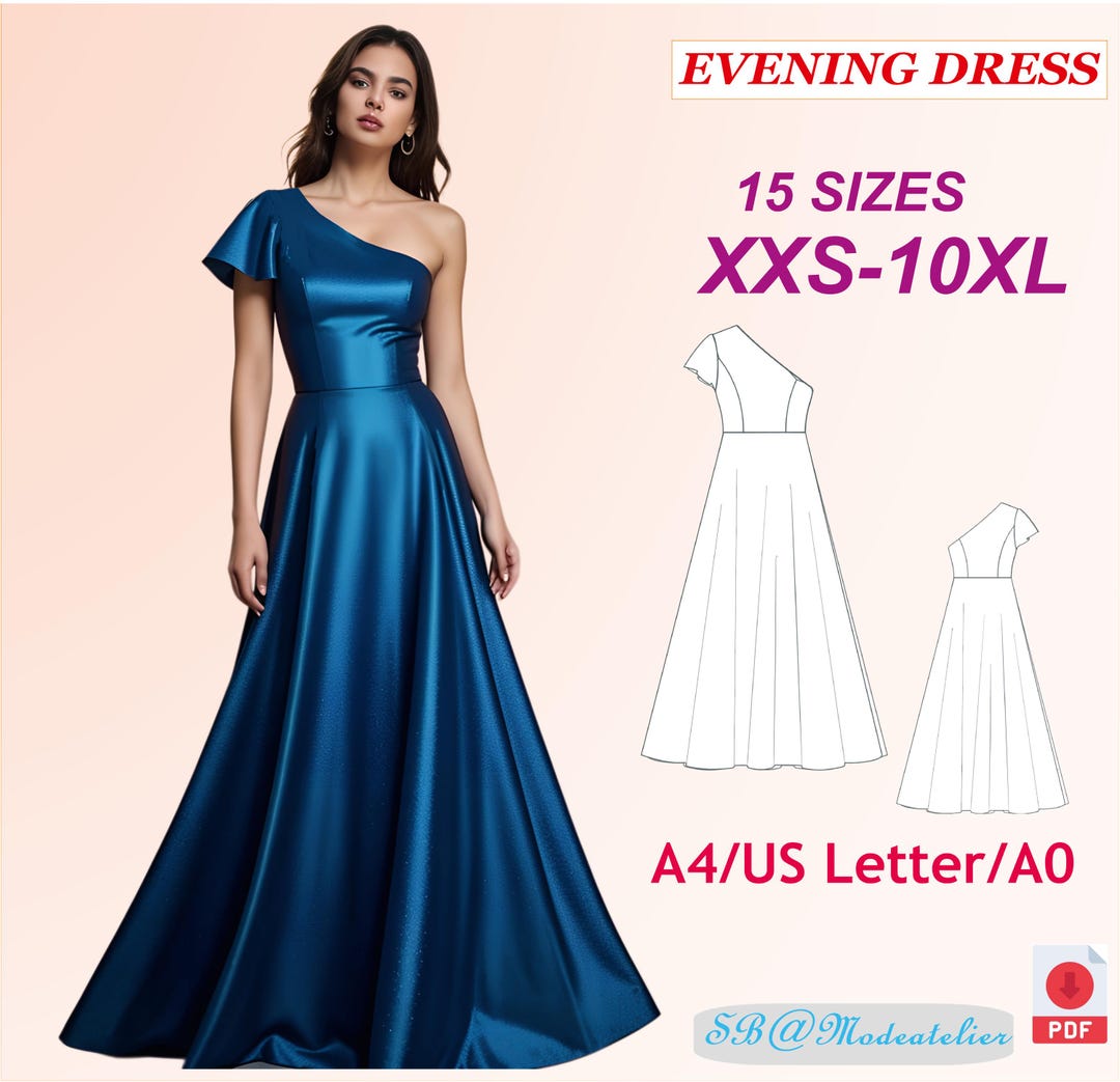 One Shoulder Dress Sewing Pattern/evening Gown Pattern /evening Dress ...