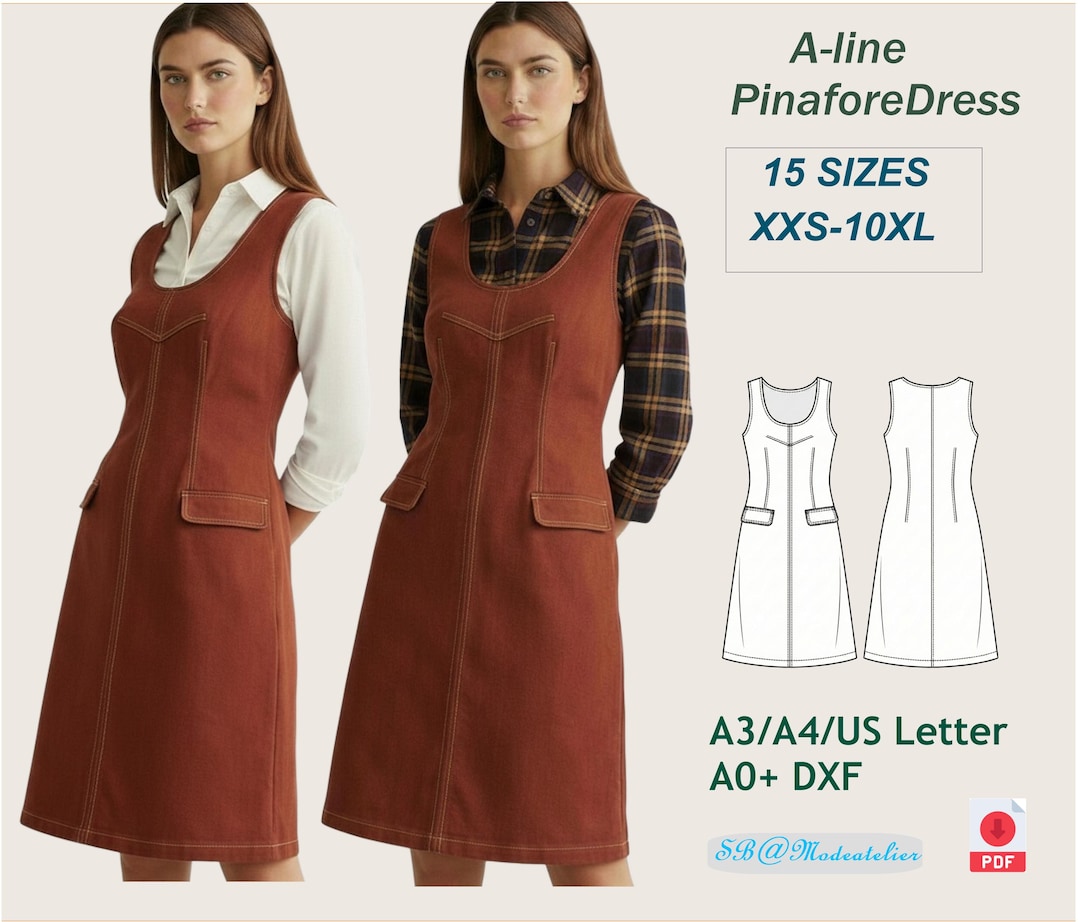 Pinafore Dress Sewing Pattern, A-line Sundress Pattern for Women, Denim ...