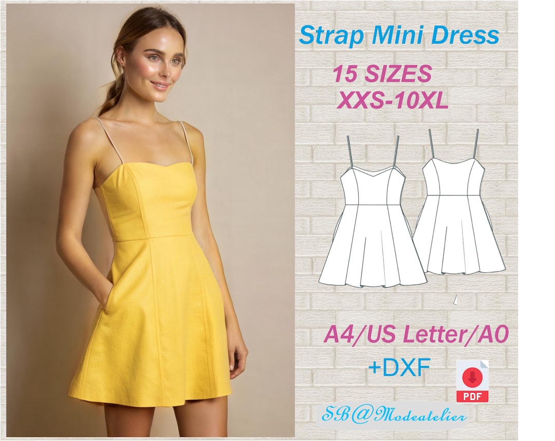 Spaghetti Strap Mini Dress Sewing Pattern: XXS-10XL (PDF Download) - Etsy