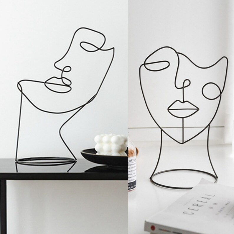 Abstract Face Wire Sculpture Black Metal One Line Abstract - Etsy