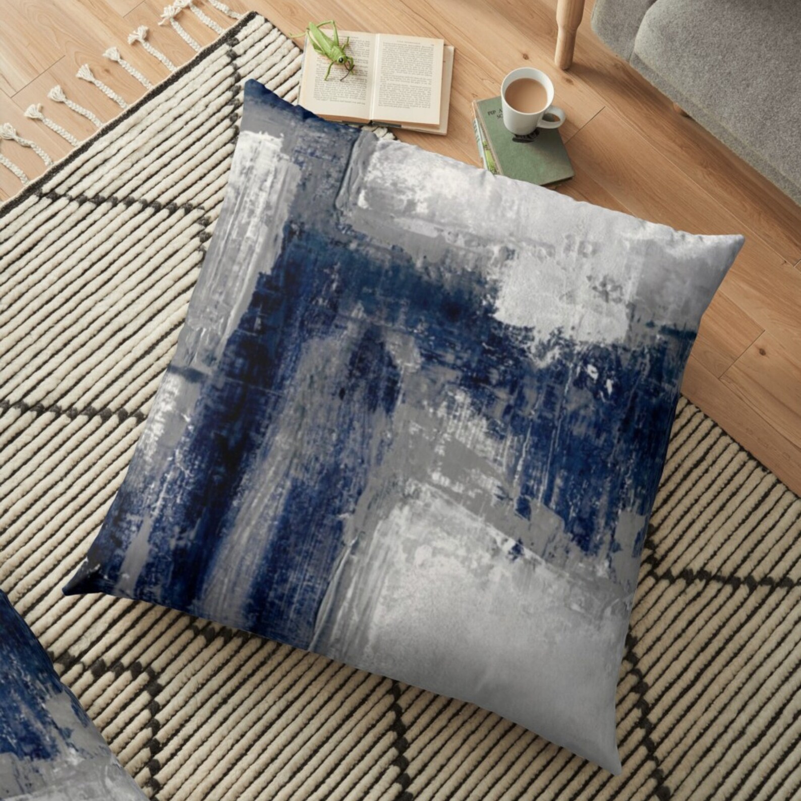 Abstract Grey & Blue Cushion Covers UK Decorative Throw - Etsy