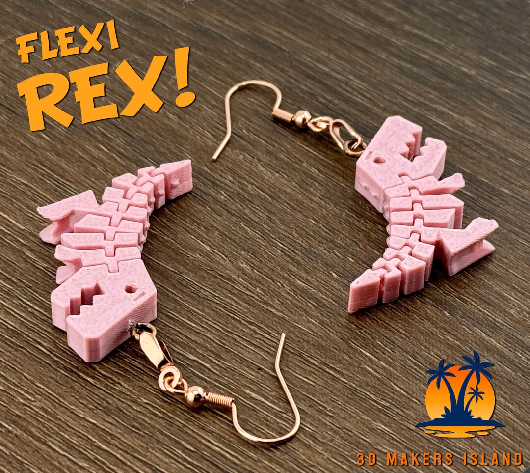 Flexi-rex Flexible T-rex Dinosaur 3D Printed Drop Earrings, Bendable ...