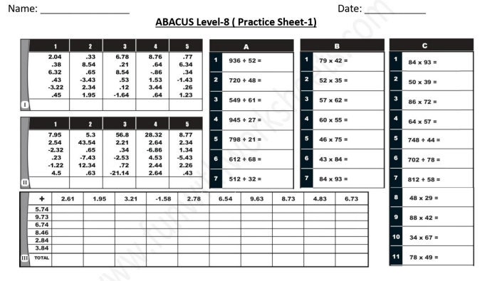 Abacus Practice Worksheets Printable Practice Worksheets for | Etsy