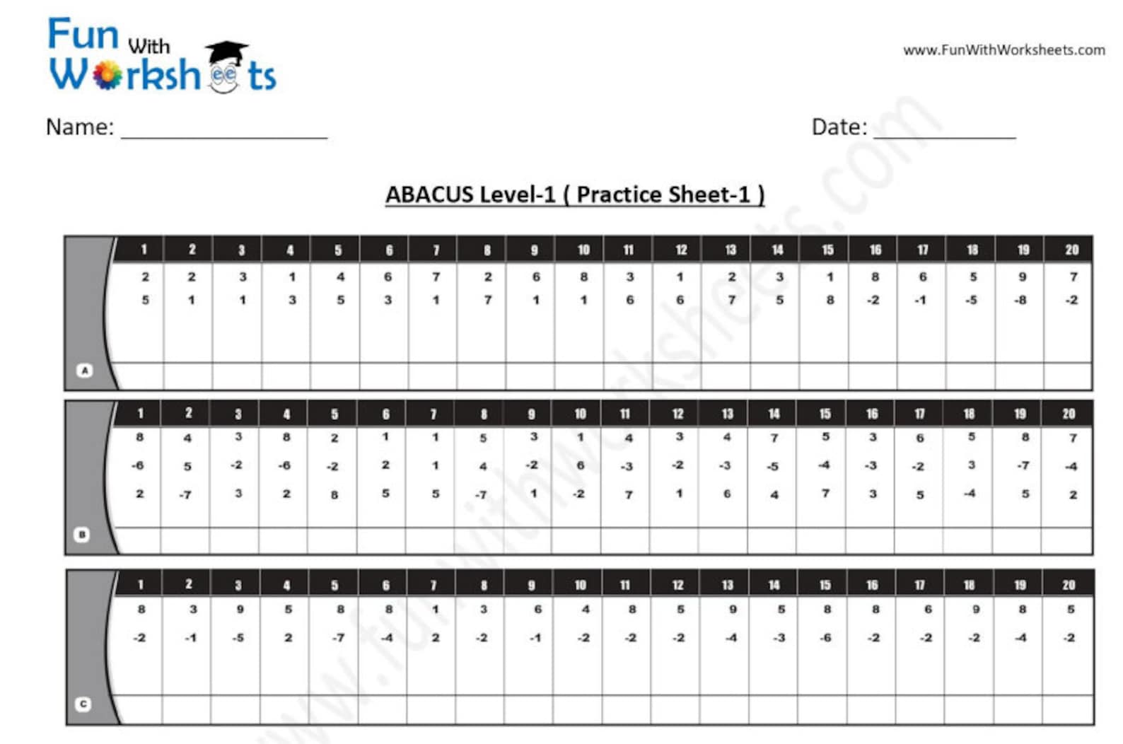 Abacus Practice Worksheets Printable Practice Worksheets for Abacus ...