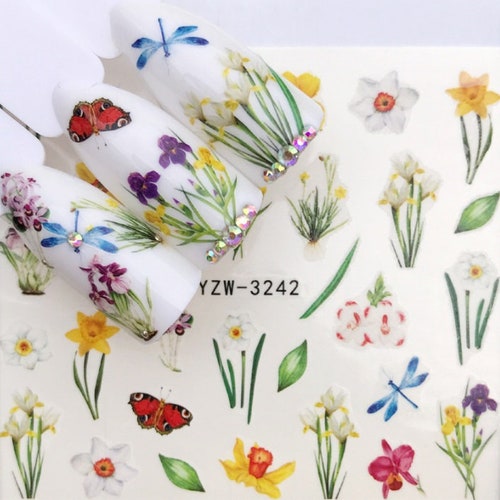 Nail Art Water Decals Transfers Spring Summer Flowers Floral Etsy