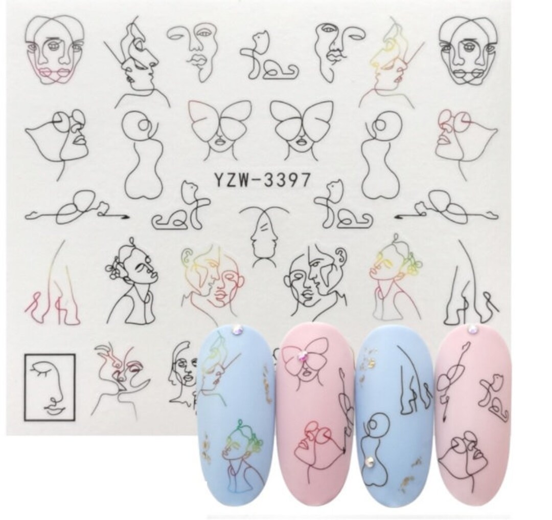 Abstract Face Nail Art Decals: Bohemian Line Art Stickers - Etsy