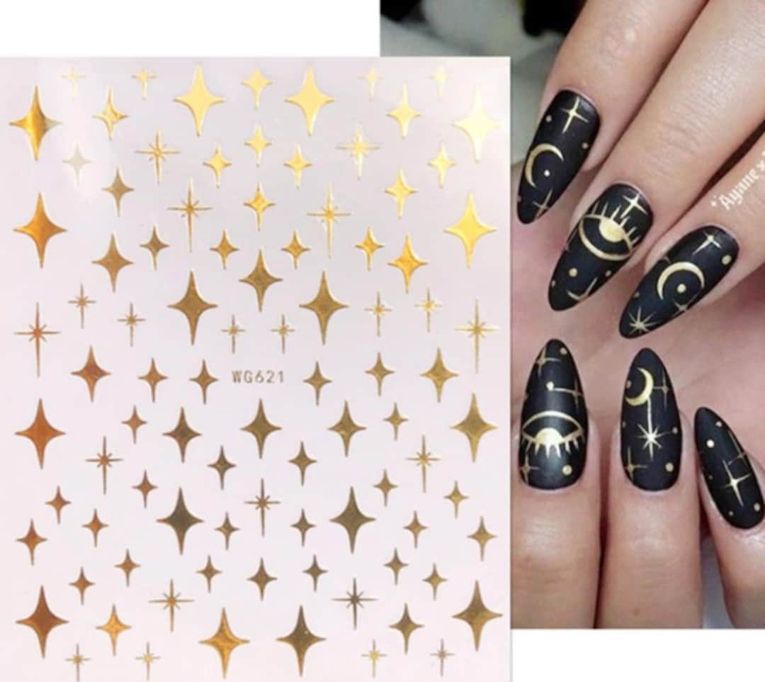 Gold Star 4 Points Stars Nail Art Stickers 3D Self-adhesive Sticker ...