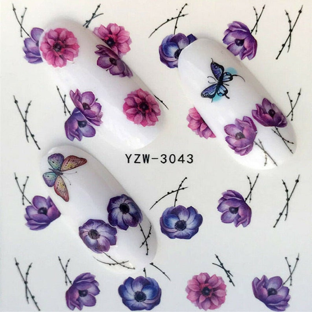 Nail Art Water Decals Stickers Transfers Spring Summer Purple - Etsy