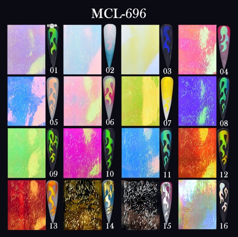 1 16pcs Fire Flame Holographic Nail Sticker Self Adhesive | Etsy