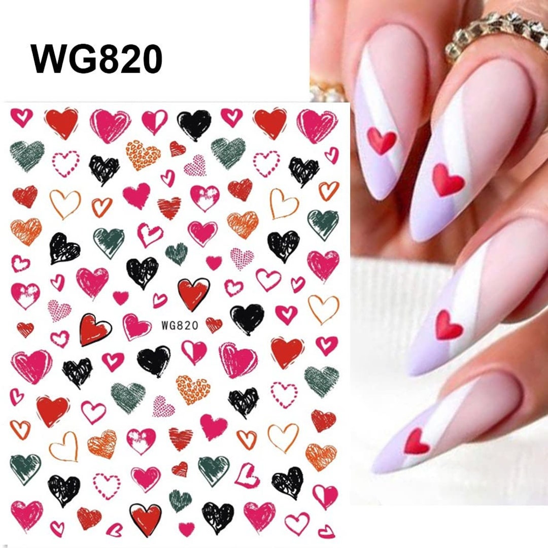 Valentine's Day Nail Art Stickers: Pink Heart Decals - Etsy