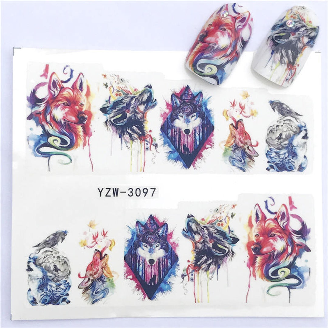 Wolf Nail Art Water Decals: Floral Paw Print DIY Stickers - Etsy