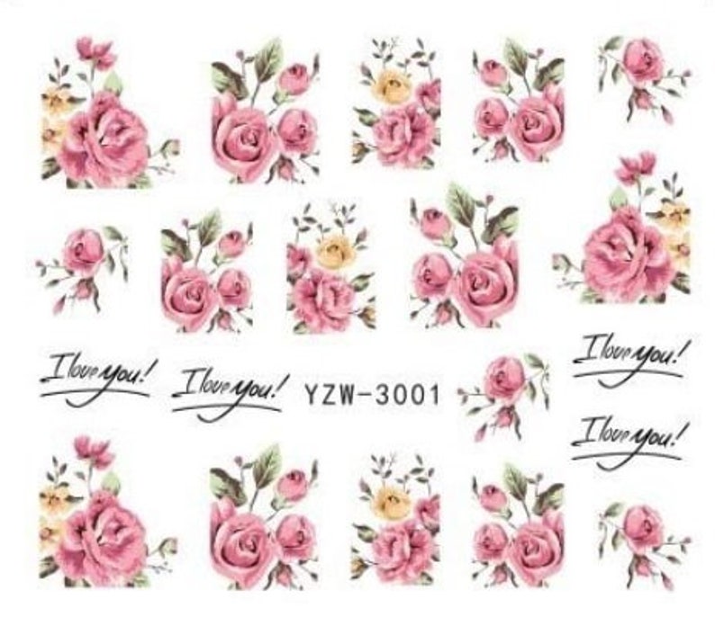 Nail Art Water Decals Stickers Pink Roses Bouquet Etsy