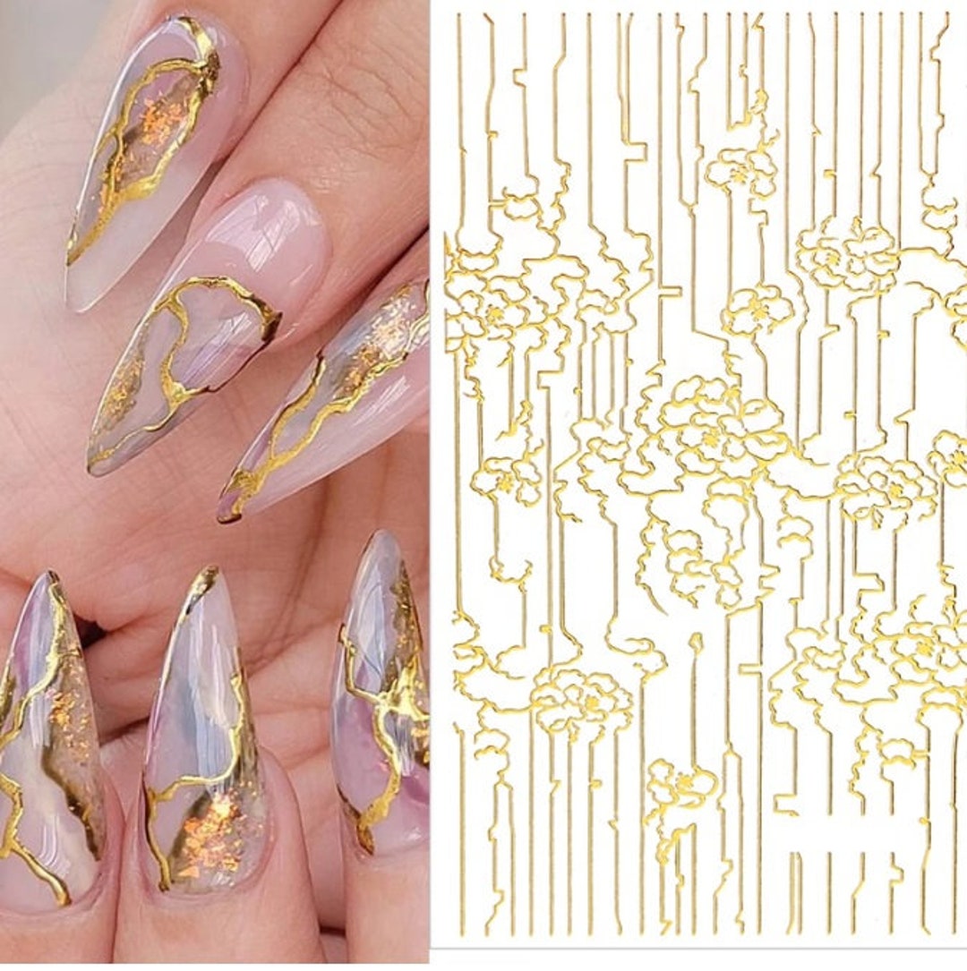 Gold Curve Strip Lines Nail Art Decals Self-adhesive Stickers DIY Nail ...