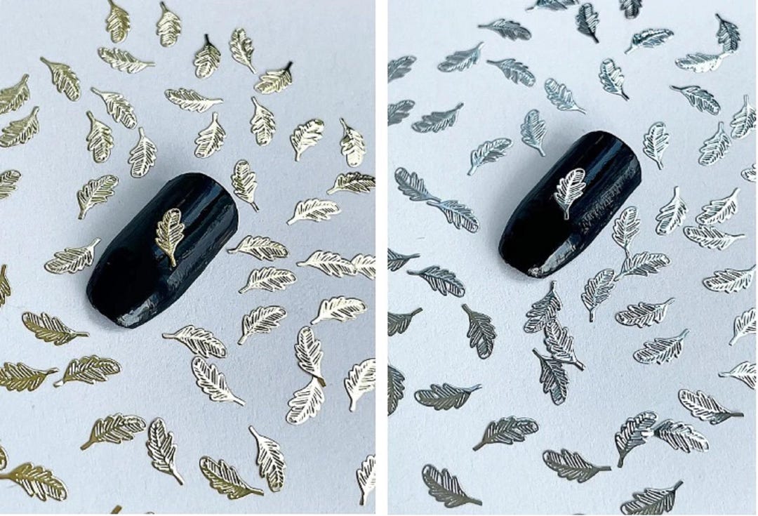 Gold/silver Metal Feather Nail Charms: Retro 3D Slices, DIY Manicure ...