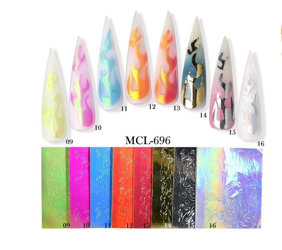 1 16pcs Fire Flame Holographic Nail Sticker Self Adhesive | Etsy