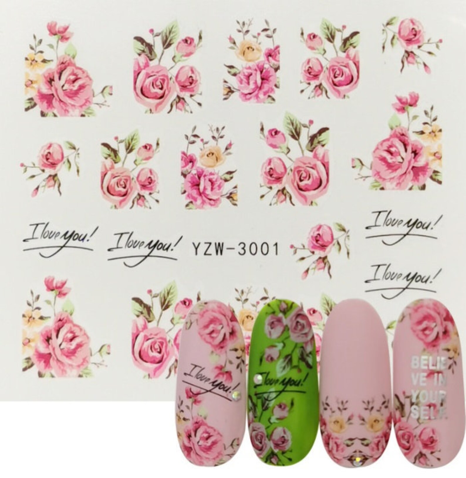Nail Art Water Decals Stickers Pink Roses Bouquet Etsy