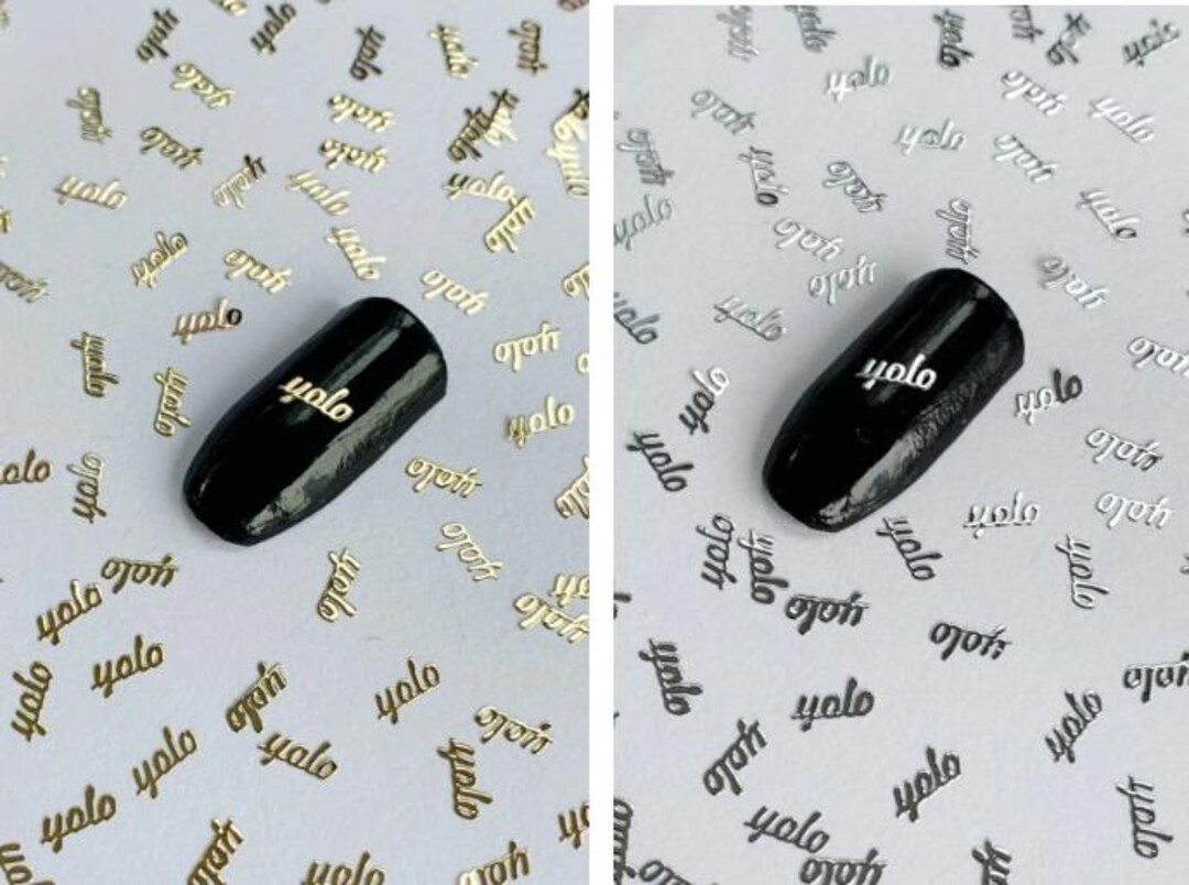 Gold / Silver Toned Metallic YOLO Cabochons, Cute Kawaii Nail Word Cabs ...
